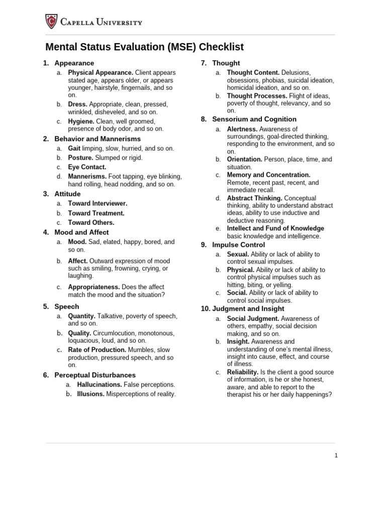 CF Mental Status Evaluation | PDF | Cognitive Psychology | Mental Processes