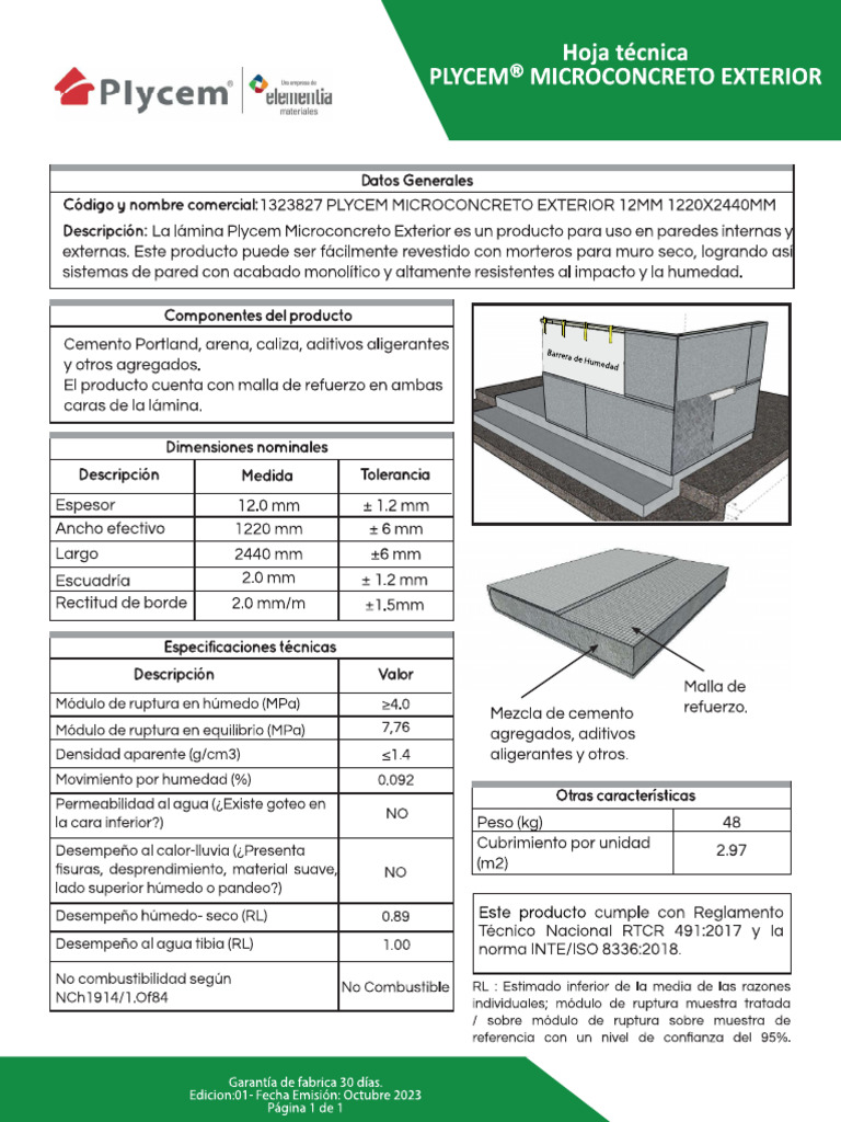 Ficha Tecnica Plycem Microconcreto Exterior | PDF