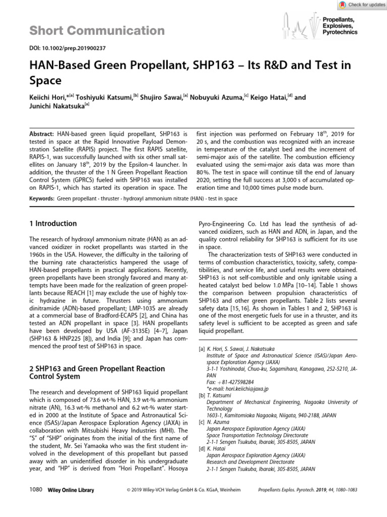 Propellants Explo Pyrotec - 2019 - Hori - HAN Based Green Propellant ...