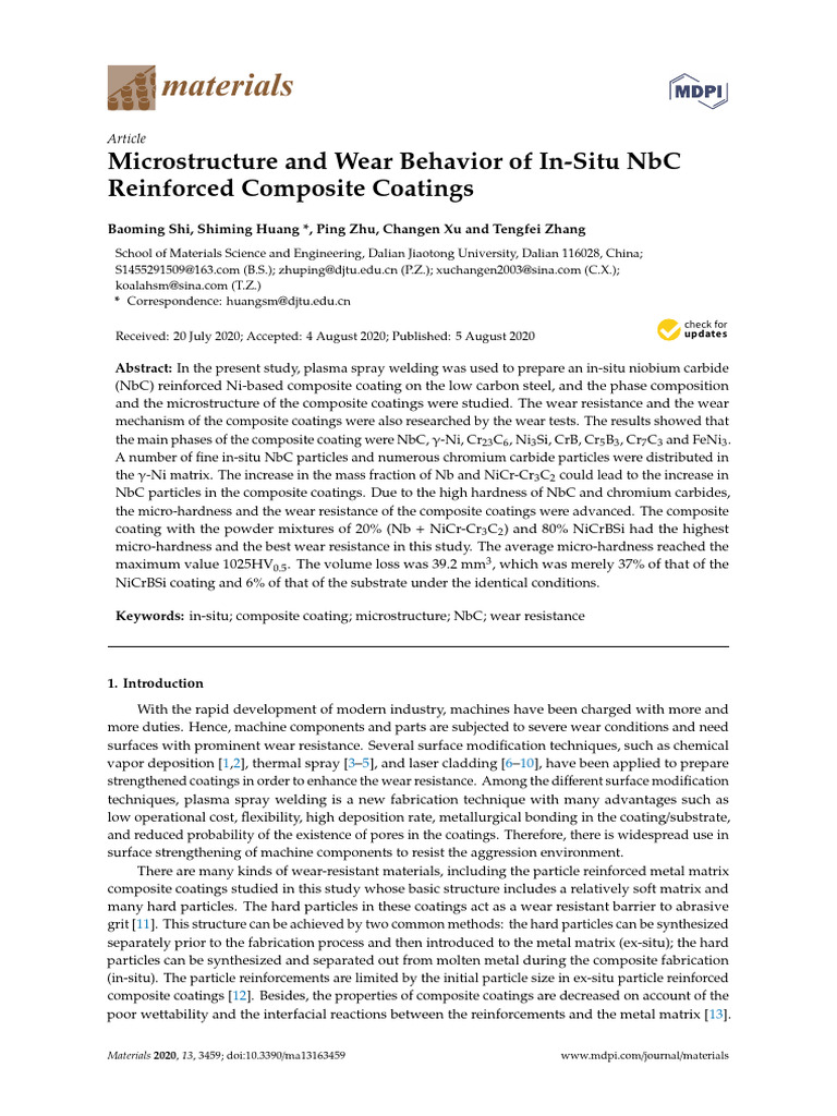 Microstructure and Wear Behavior of In-Situ NBC Reinforced Composite Coatings | PDF | Composite ...