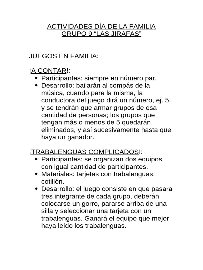 Actividades Día de La Familia | PDF