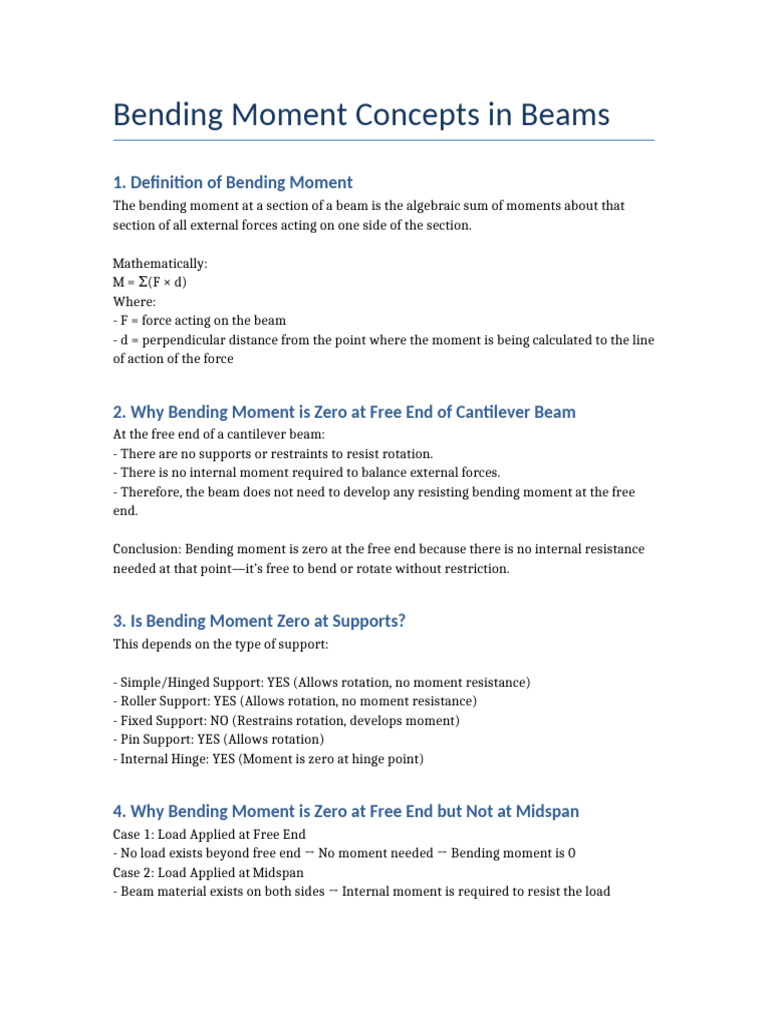 Bending Moment Analysis in Beams | PDF