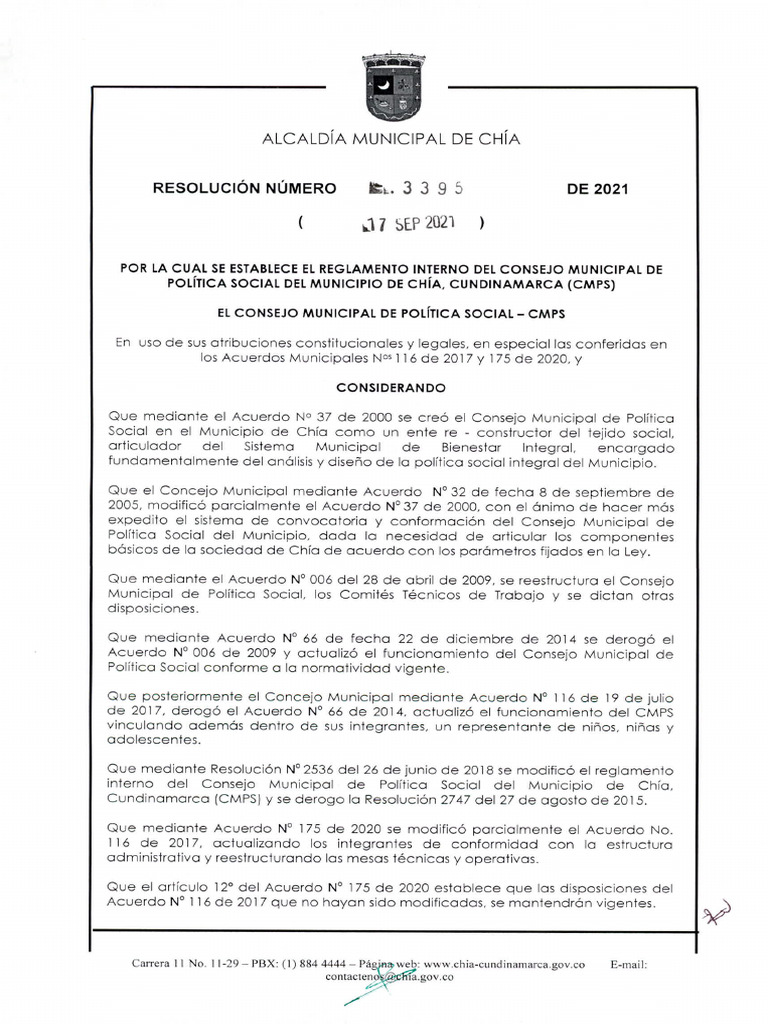 Resolucion 3395 de 2021 Chía CMPS | PDF