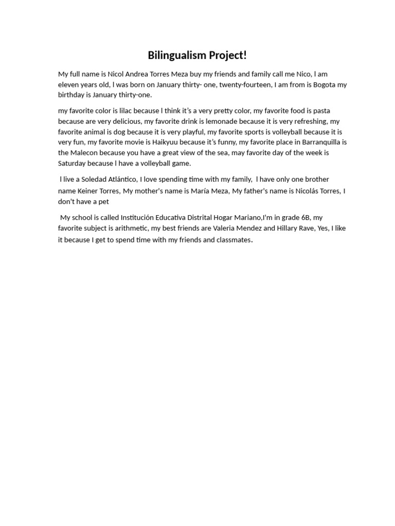 Bilingualism Project | PDF