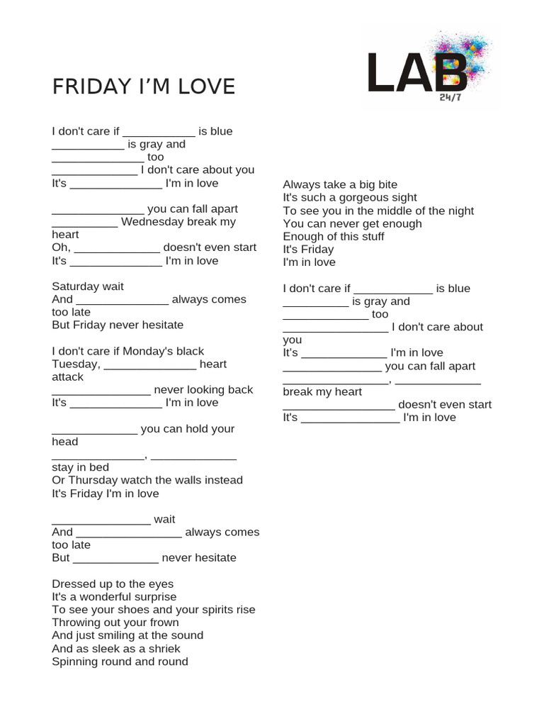 Song - Friday I - M in Love (Days) | PDF