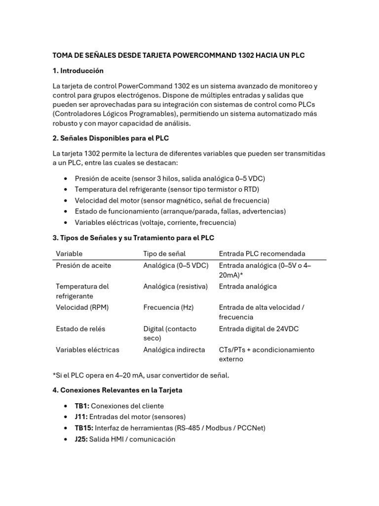 Integración PowerCommand 1302 y PLC | PDF | Controlador lógico ...