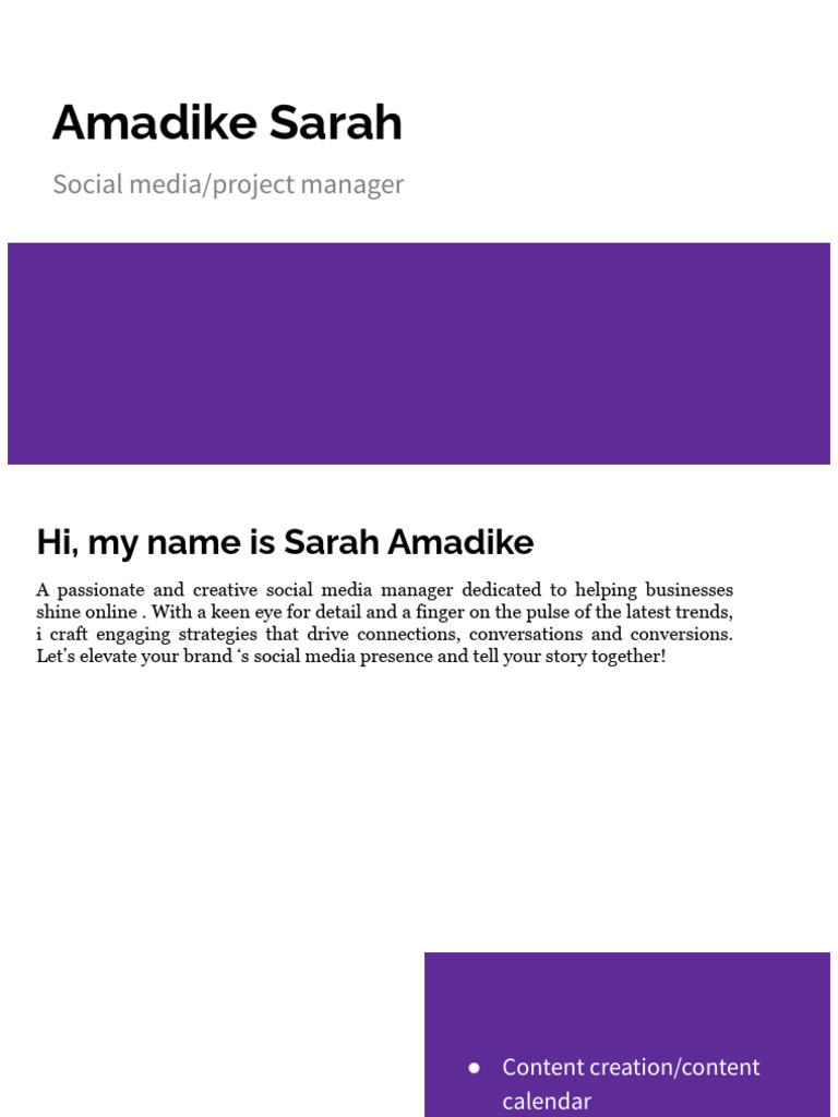 Social Media Manager Portfolio: Amadike Sarah | PDF