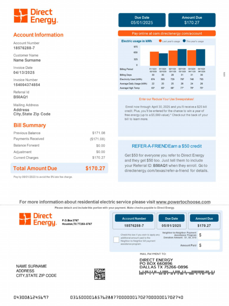 Editable Electricity Statement DirectEnergy KYC 2025 | PDF