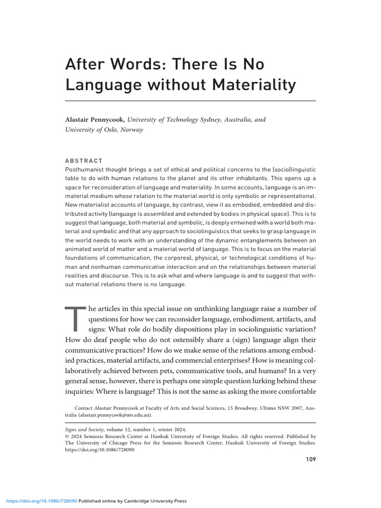 After Words There Is No Language Without Materiality | PDF | Sign ...