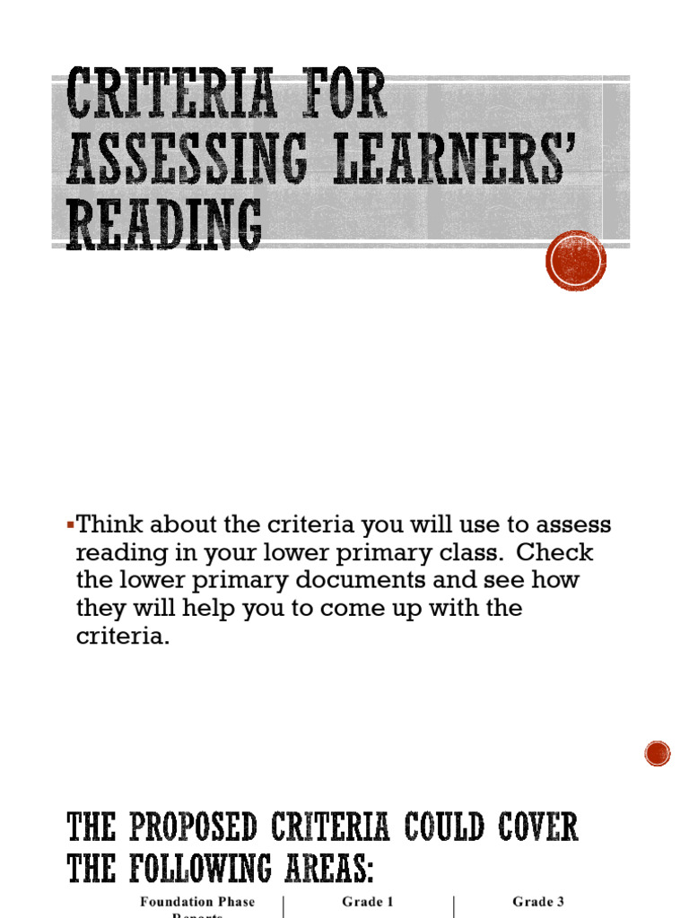 UNIT 6 Criteria For Assessing Learners Reading | PDF