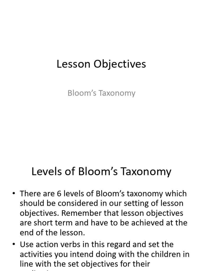 LEP 3700 Lesson Objectives and Blooms Taxonomy | PDF | Perception | Behavioural Sciences