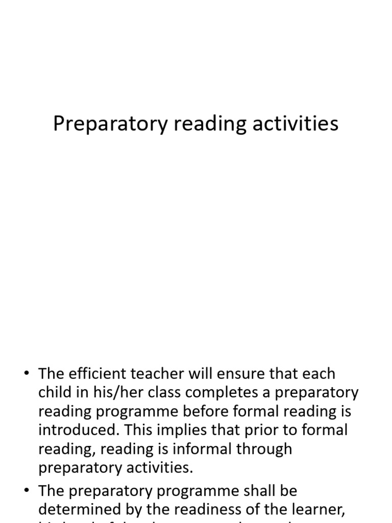 Preparatory Reading Activities Guide | PDF