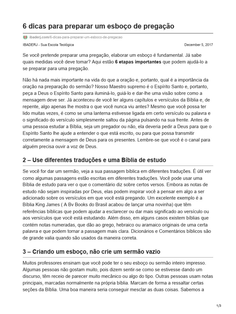 6 Dicas para Esboço de Pregação | PDF | Bíblia | Deus