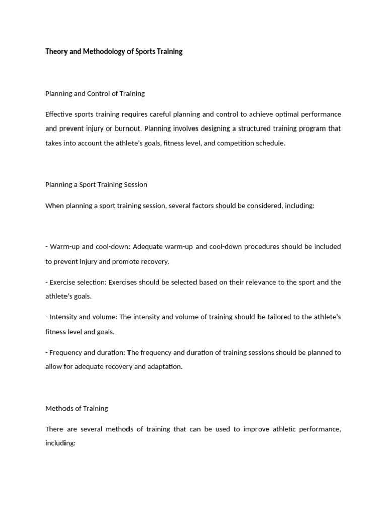 Planning and Control of Training Theory Sports Science Notes | PDF ...