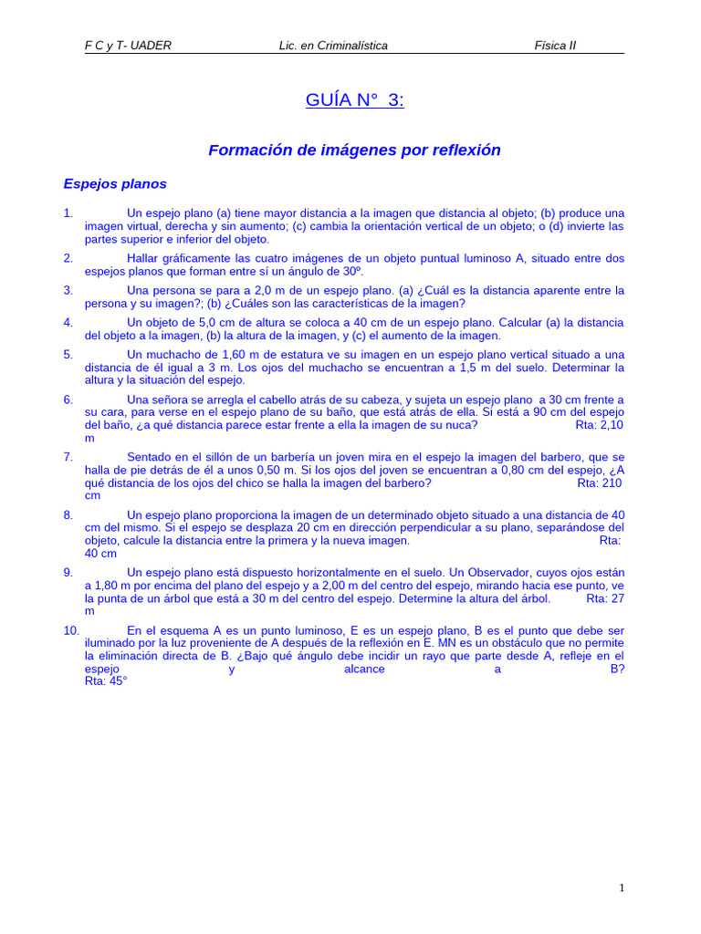 Guía 3 CF2 - 2022 | PDF | Espejo | Reflexión (Física)