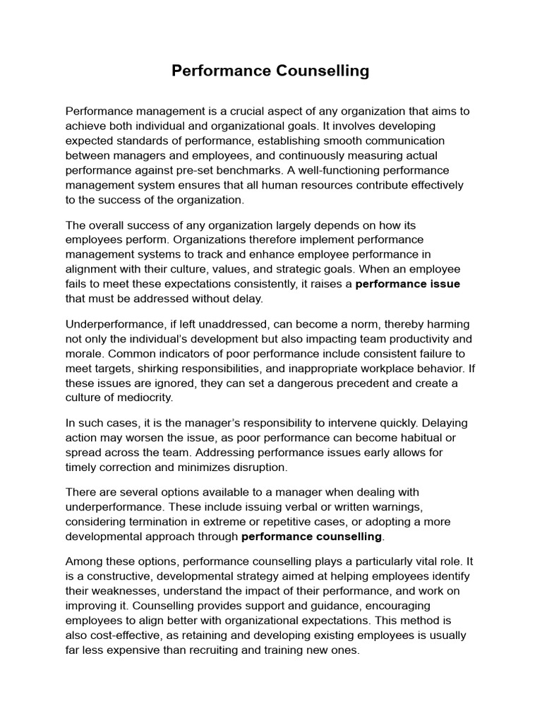 Performance Counselling Strategies | PDF | Performance Appraisal | Business