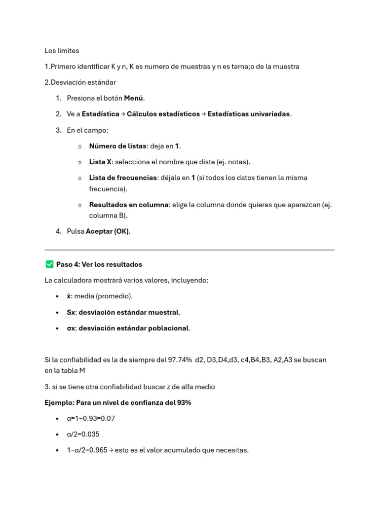 Cálculo de Límites de Control en Procesos | PDF | Media | Desviación ...