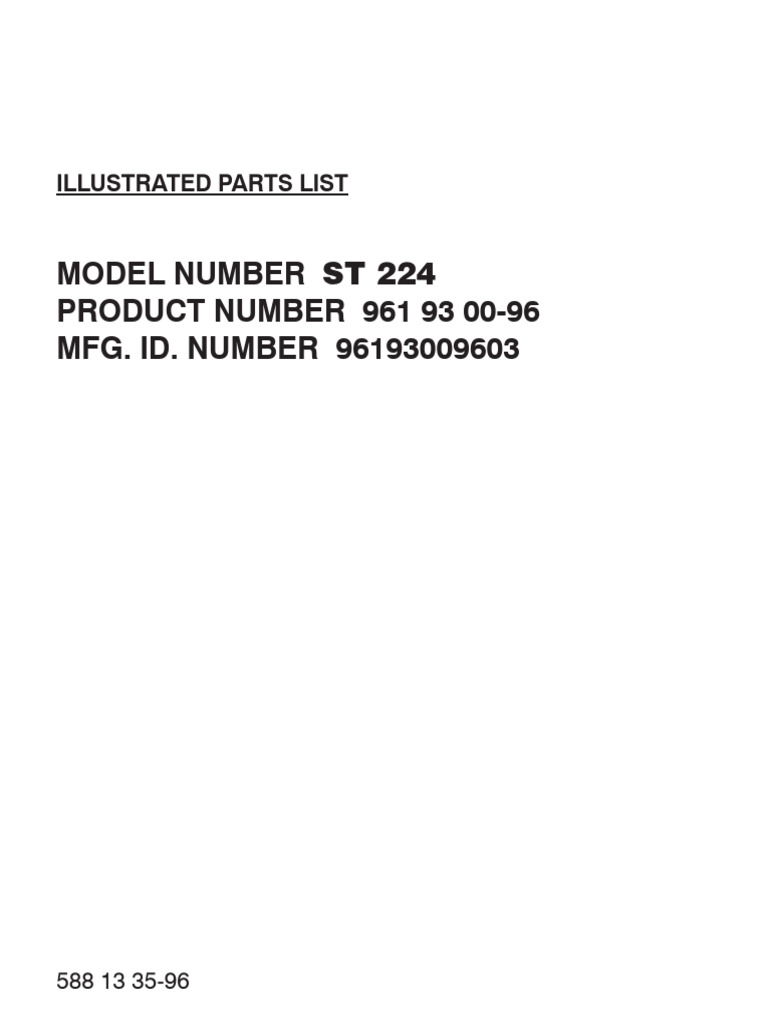 ST224 Snow Thrower Parts Diagram | PDF | Screw | Axle
