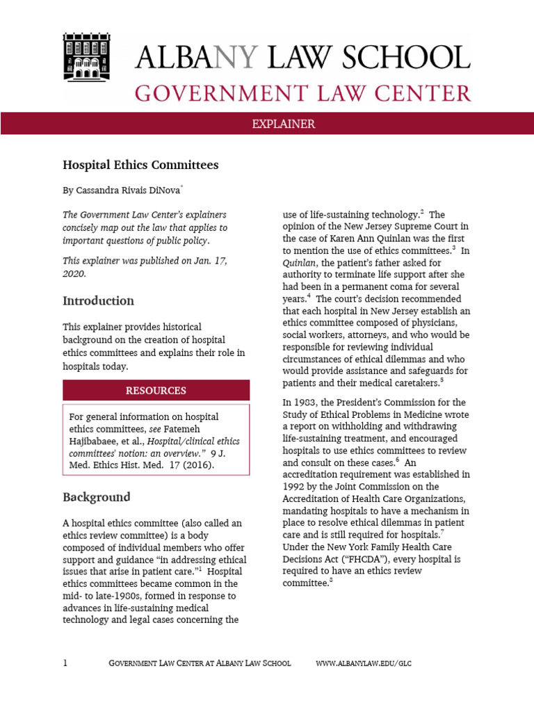 GLC Hospital Ethics Committees Explainer | PDF | Hospital | Medical Ethics