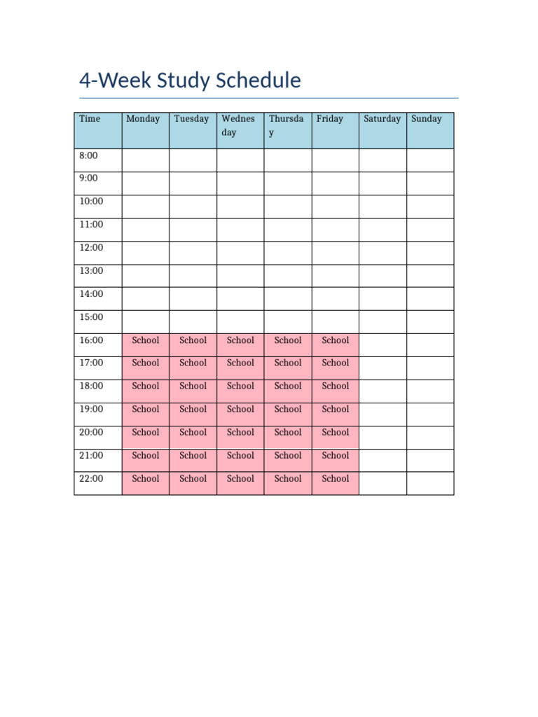 4 Week Study Schedule | PDF