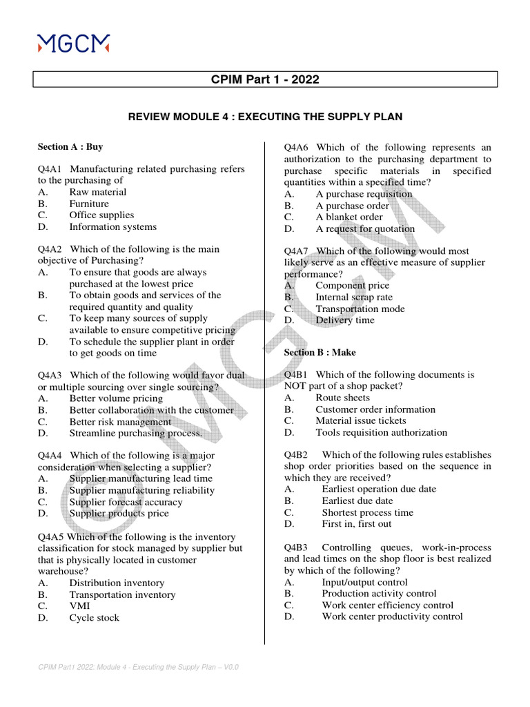 CPIM Part1 2022 - Review Module 4 - V0.0 | PDF | Inventory | Supply Chain Management