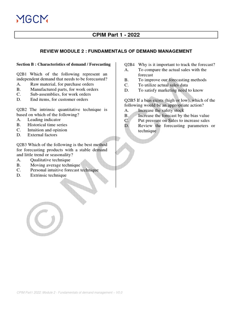 CPIM Part1 2022 - Review Module 2 - V0.0 | PDF