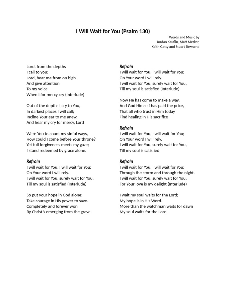 I Will Wait for You: Psalm 130 Lyrics | PDF