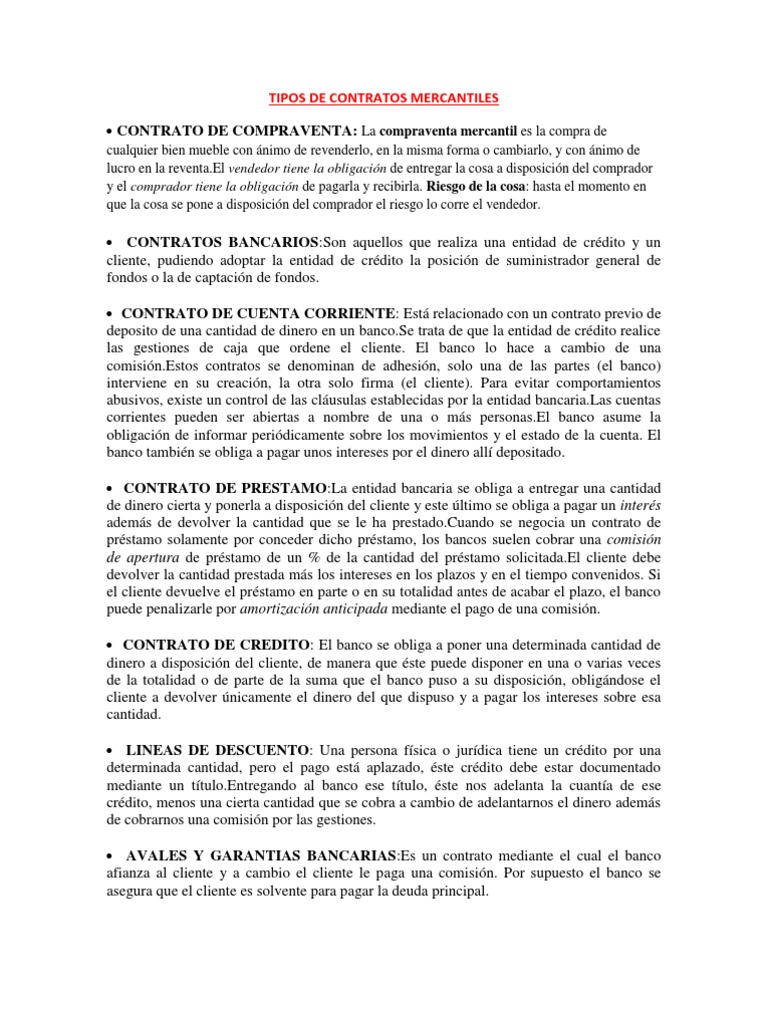 Tipos de Contratos Mercantiles | PDF | Bancos | Interés