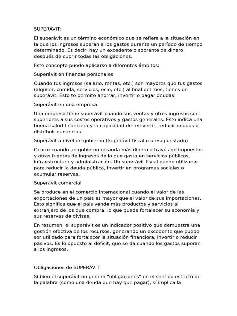 Qué es el superávit y sus tipos | PDF | Balance presupuestario del ...