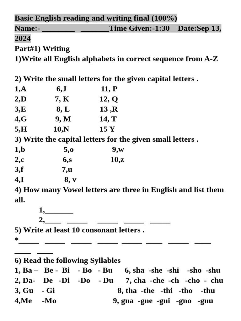 English Reading Skill Final Exam | PDF