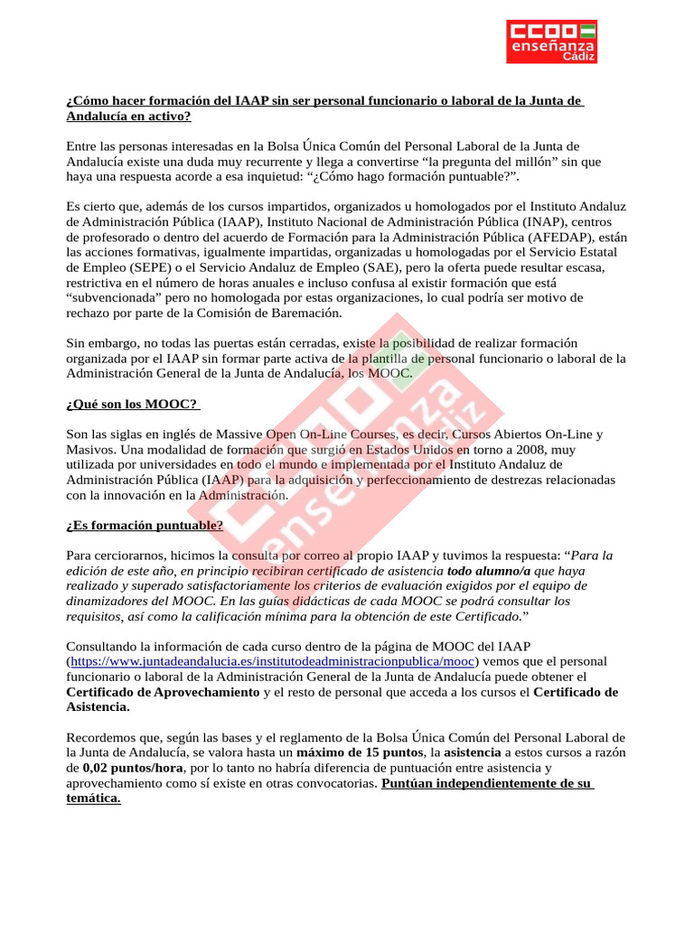 Cómo Hacer Formación Del IAAP Sin Ser Personal Laboral | PDF | Curso abierto masivo en linea