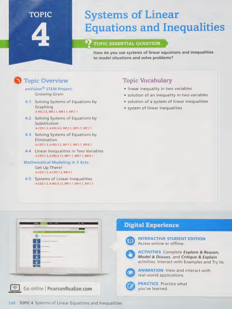 EnVision Florida Algebra 1 - 4. Systems of Linear Equations and ...