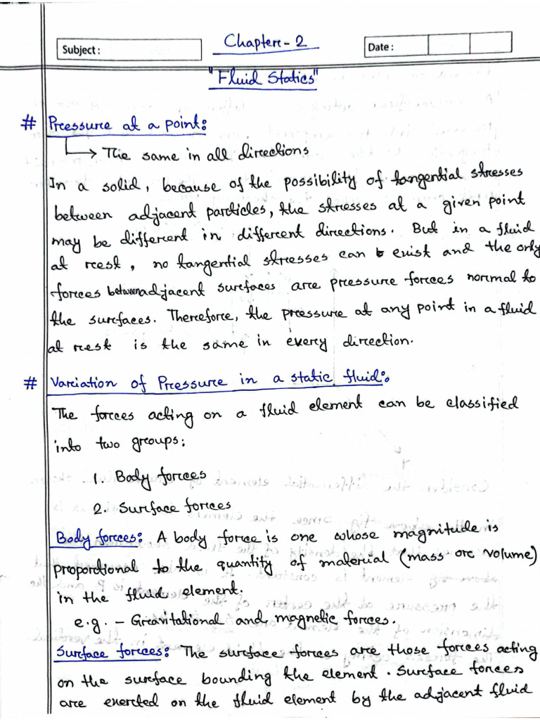 2 Fluid Statics Note - by Tasnia | PDF
