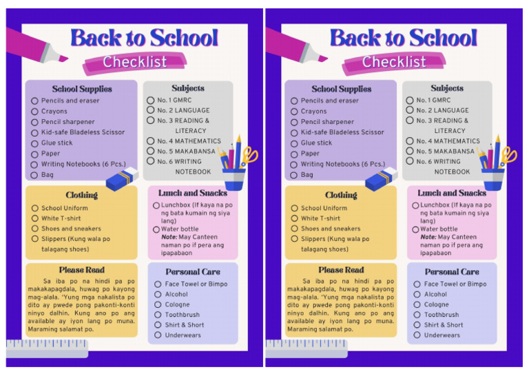 Back To School Checklist | PDF
