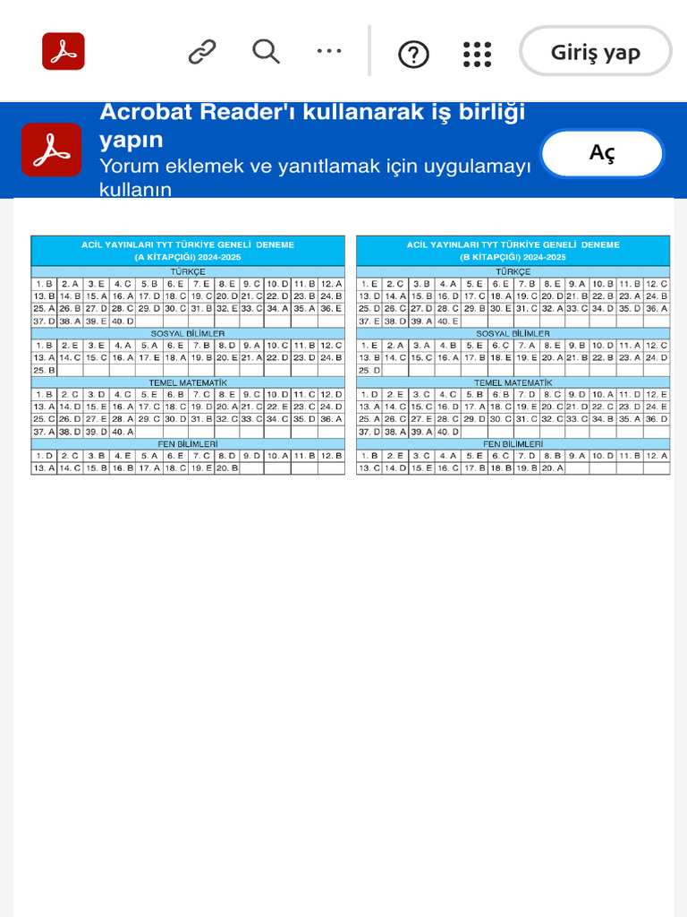 CEVAP ANAHTARI ACİL TG TYT DENEME (1) - Adobe Cloud Storage | PDF