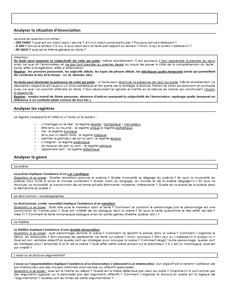 Méthode d'Analyse de Texte Littéraire | PDF | Phrase | Verbe