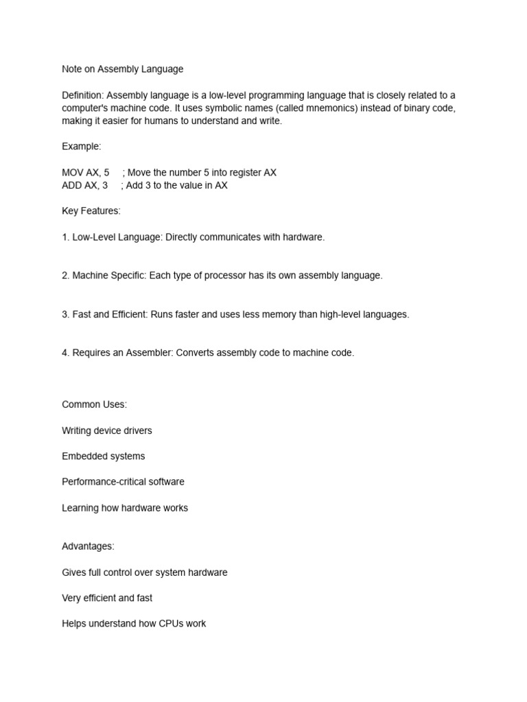 Note On Assembly Language | PDF
