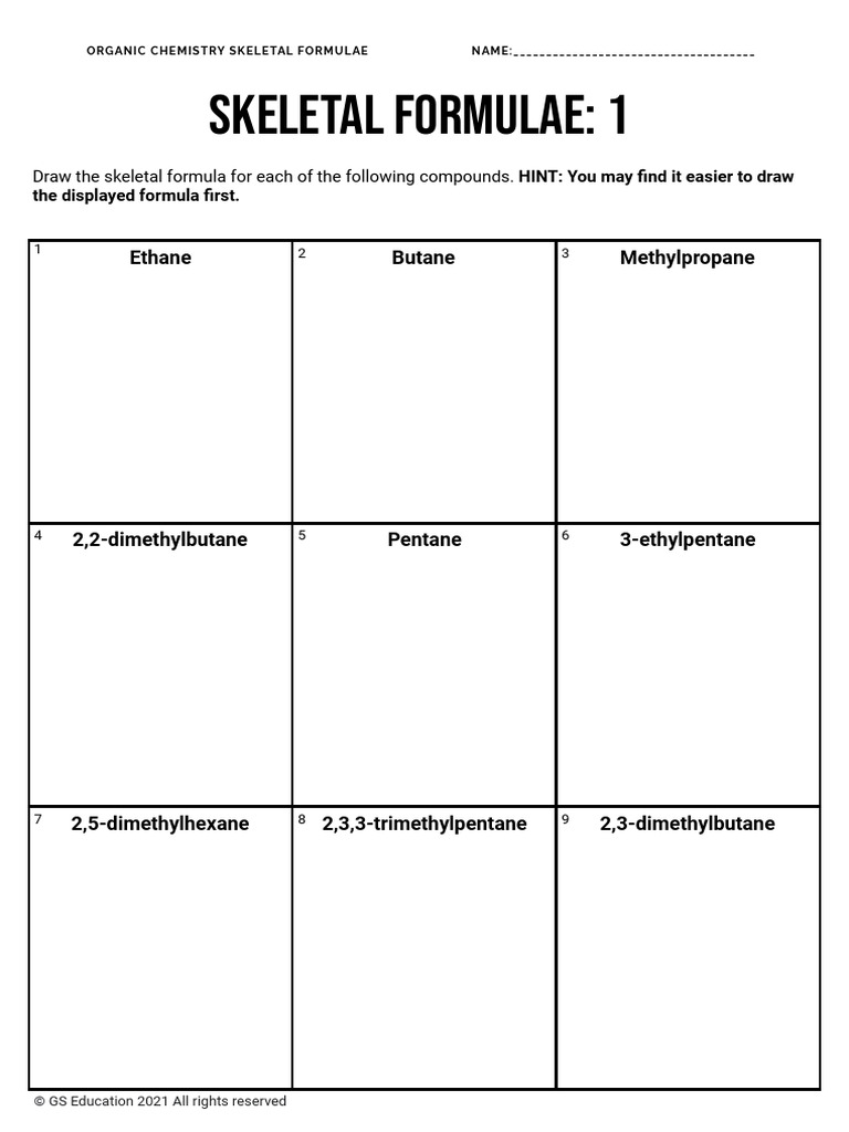 Organic Chemistry Skeletal Formula Practice | PDF | Hydrocarbons