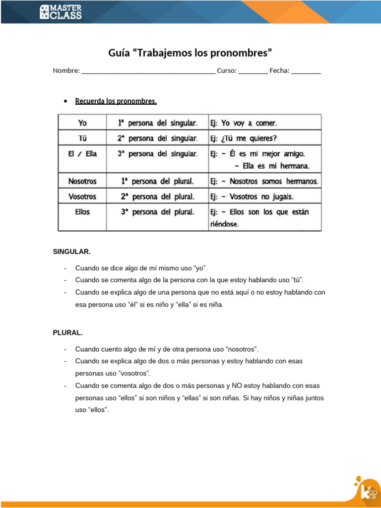 1529280651DUA - Guia Trabajemos Los Pronombres | PDF | Pronombre