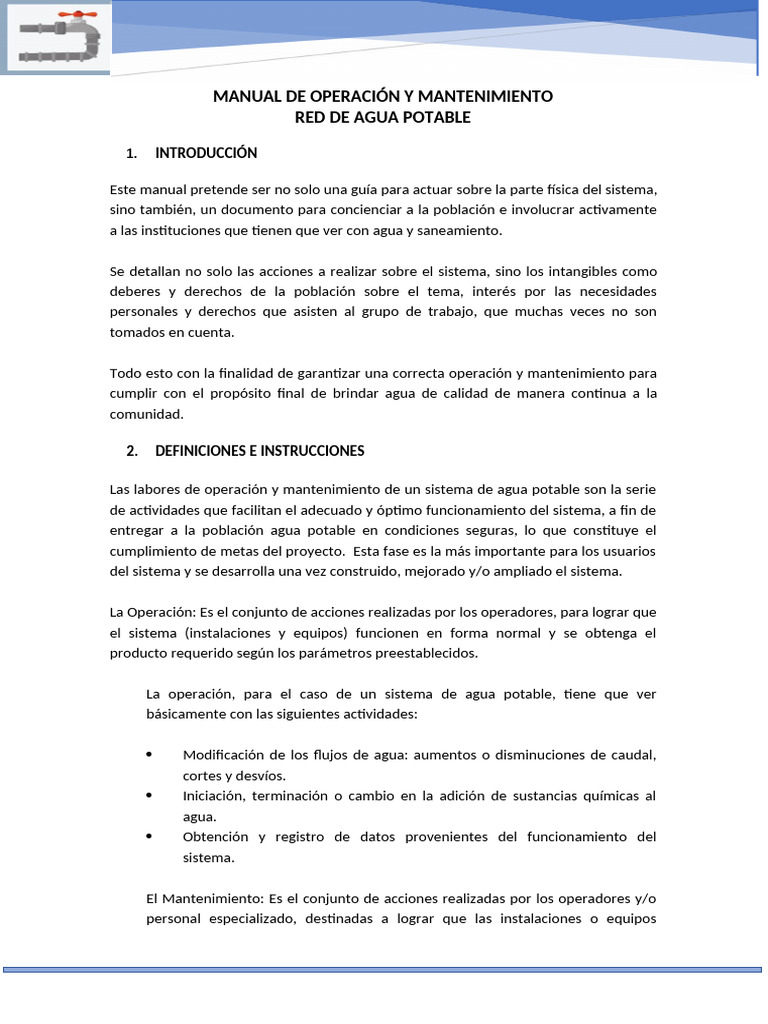 Manual de Operación y Mantenimiento de Agua | PDF | Agua | Hormigón