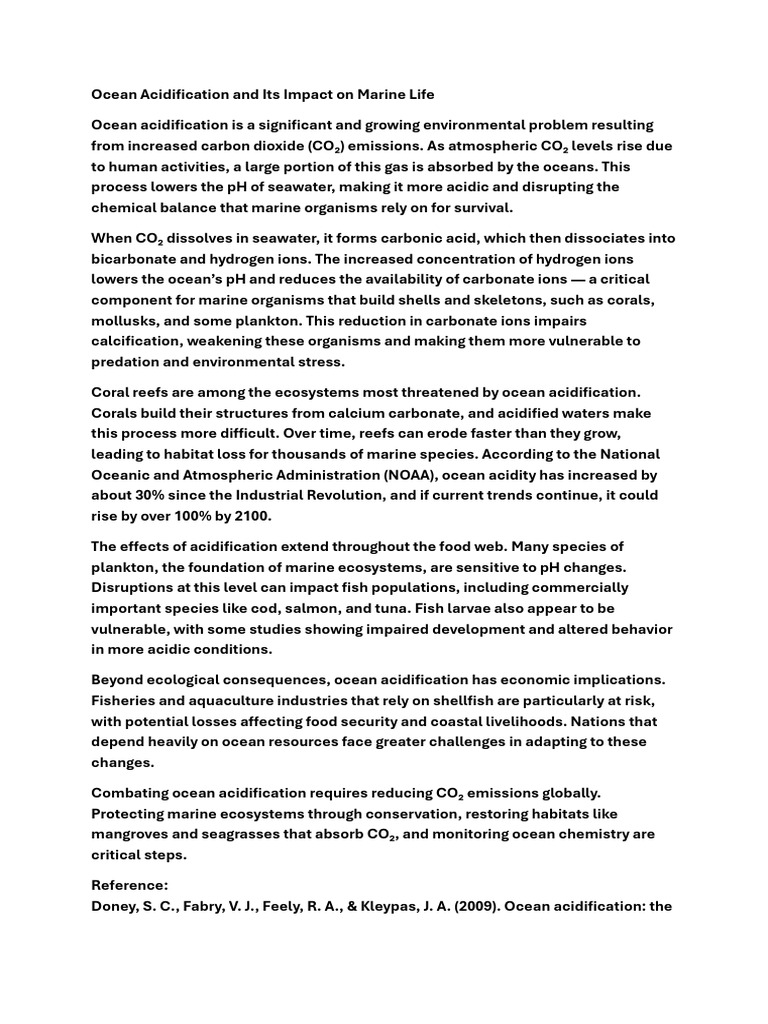 Impact of Ocean Acidification on Marine Life | PDF | Ocean ...