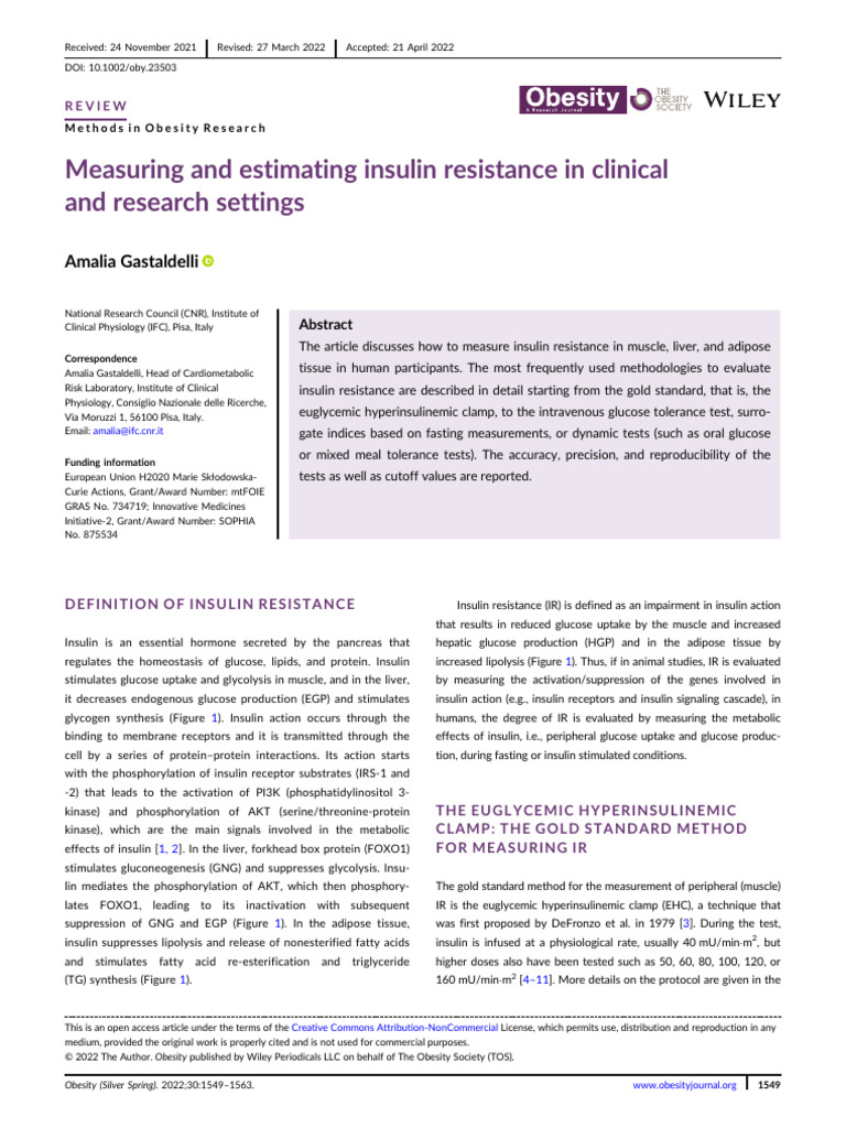 Measuring Insulin Resistance Methods | PDF | Insulin Resistance | Glucose