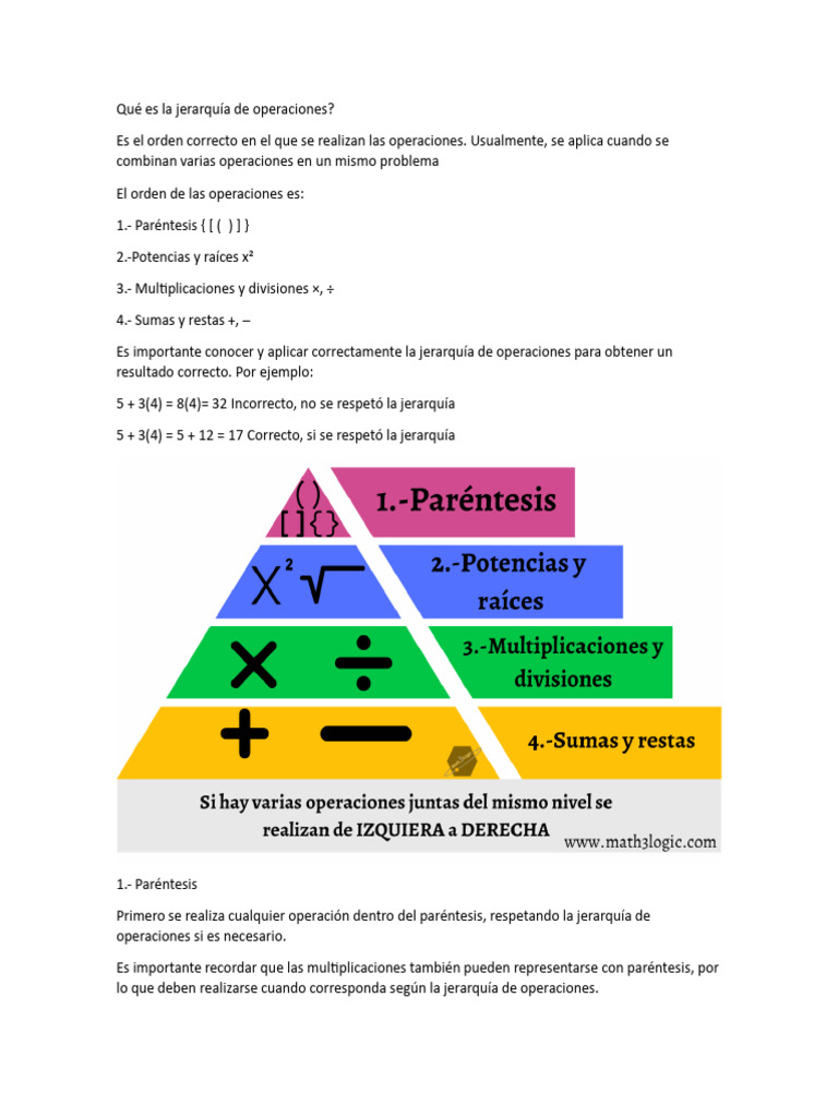 Jerarquía de Operaciones Matemáticas | PDF | Matemáticas