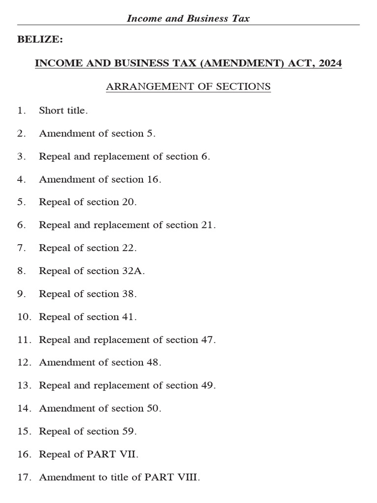 Belize Income Tax Amendment 2024 | PDF | Taxes | Corporate Tax