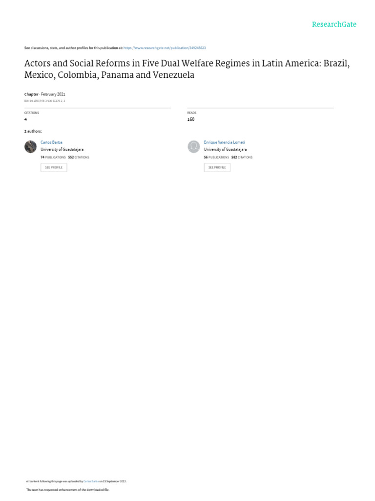 Actors and Social Reforms in Five Dual Welfare Regimes in Latin America ...