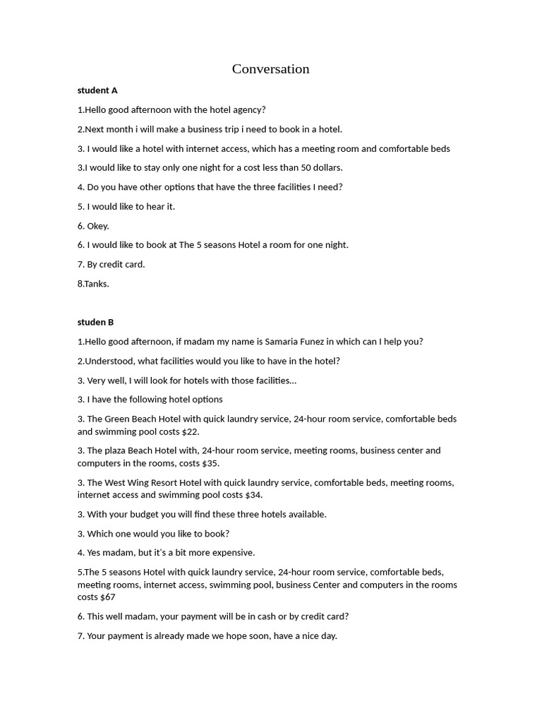 Hotel Booking Conversation Summary | PDF