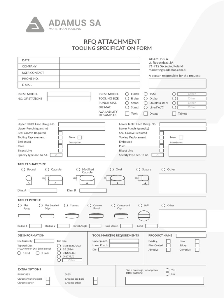 ADAMUS Tooling Spec Form | PDF