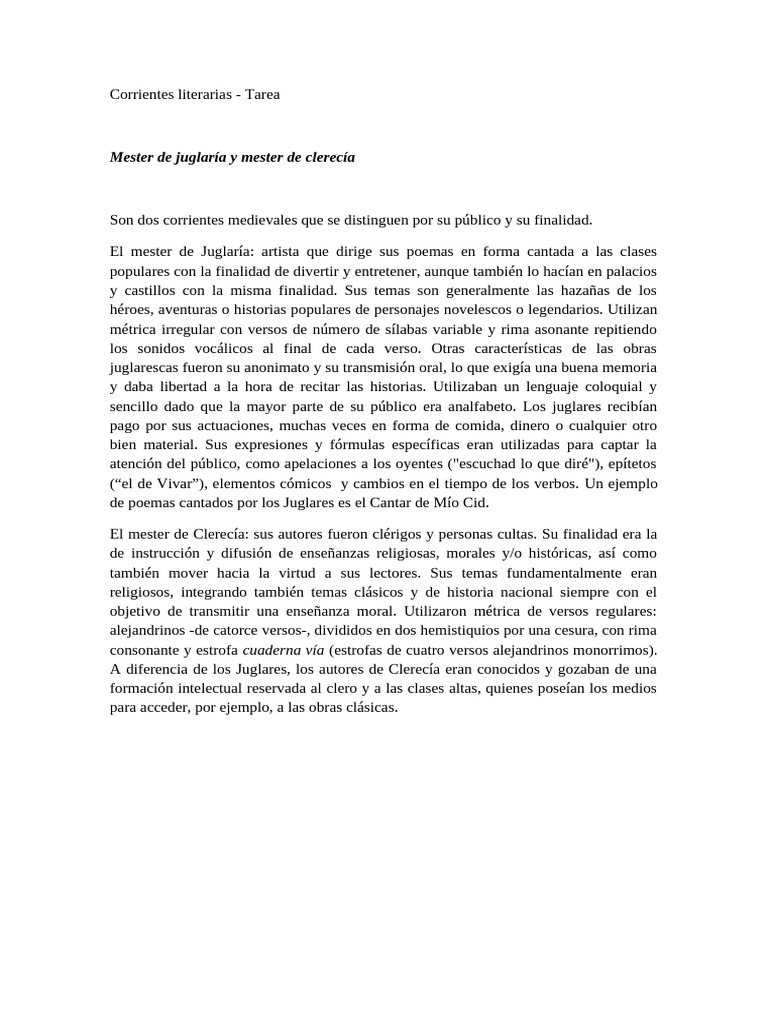 Mester de Juglaría y Clerecía: Análisis | PDF | Metro (poesía)