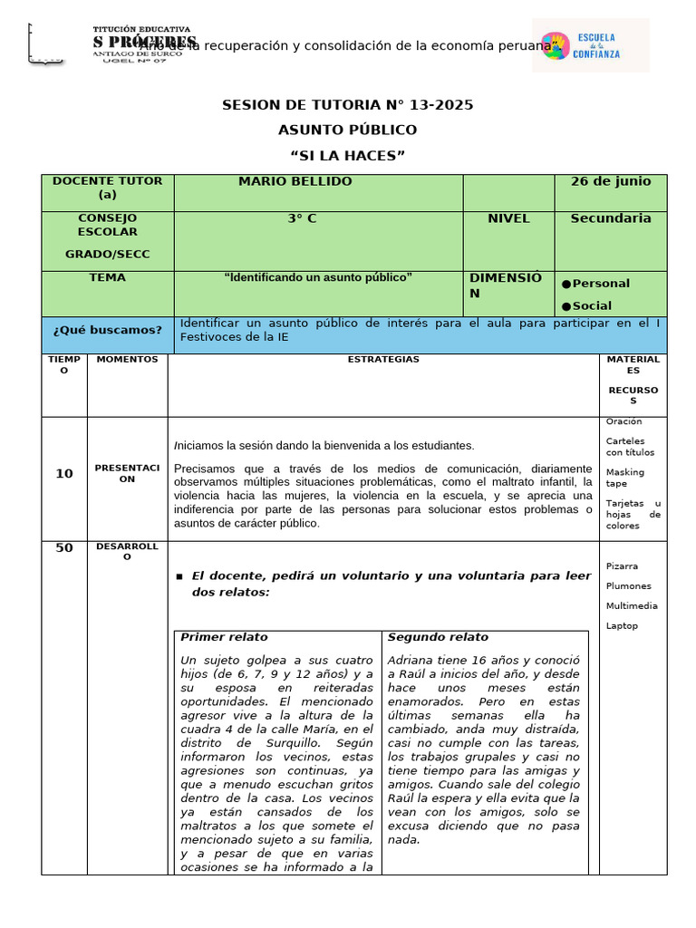 Sesión de Tutoría N°13-Asunto Publico 03 Semanas) | PDF