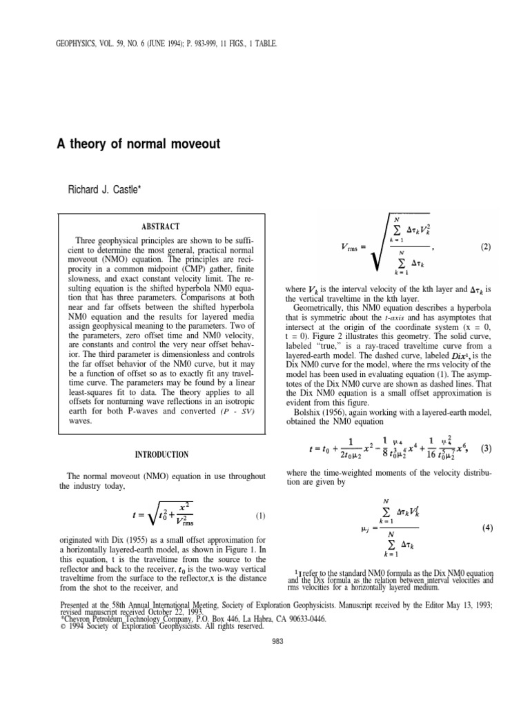 Castle - A Theory of Normal Moveout | PDF | Least Squares | Equations